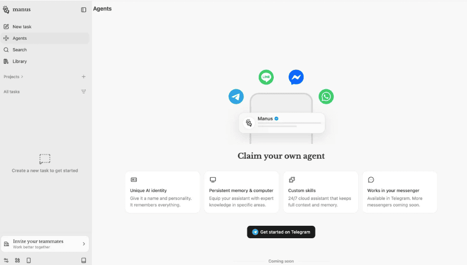 Manus Launches AI Agents on Telegram & WhatsApp